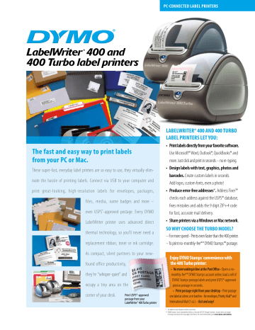 Dymo LabelWriter 400 Turbo Brochure | Manualzz