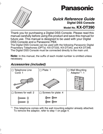 Panasonic KX-DT390 Quick Reference Manual | Manualzz