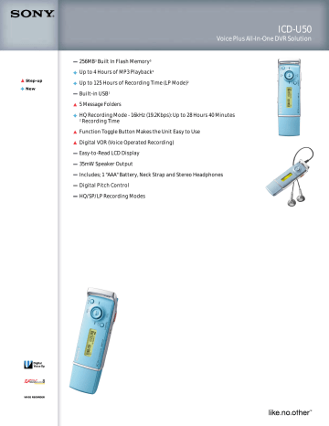 Sony ICD-U50 Specification Sheet | Manualzz