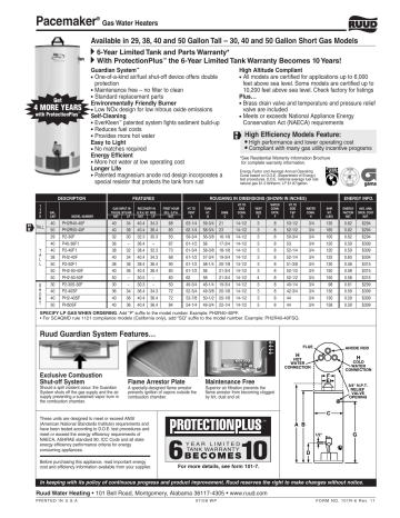 Ruud P2-30F Specification Sheet | Manualzz