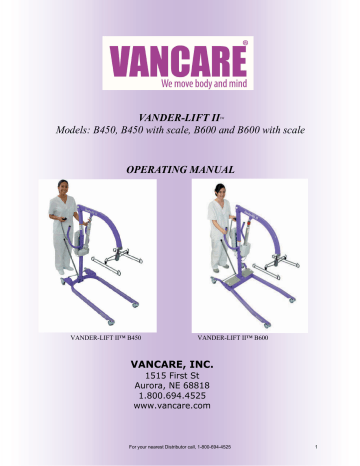 Vancare VANDER-LIFT II B600 Operating Manual | Manualzz