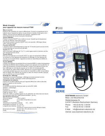 Dostmann Electronic P300 Series Operating Lnstructions | Manualzz