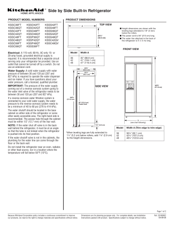 KitchenAid Classic Series KSSS48QTX Specification Sheet | Manualzz