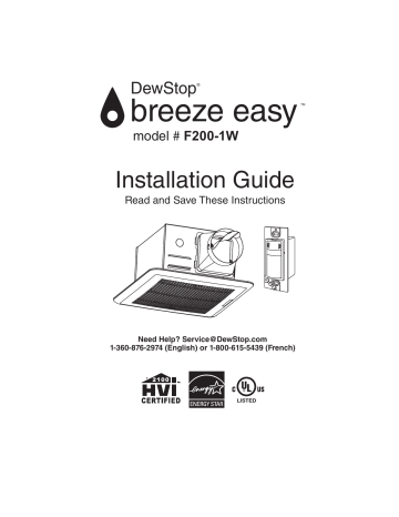 DewStop Breeze Easy, F200-1W Installation Manual | Manualzz