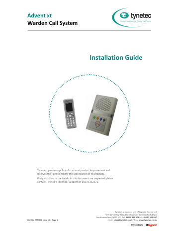 Tynetec Advent xt Installation Manual | Manualzz