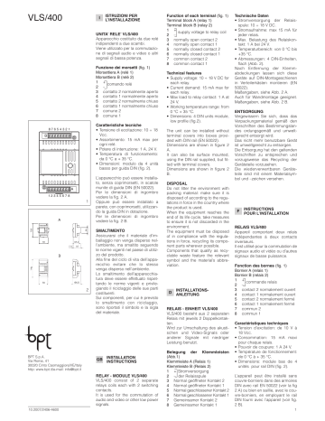 Bpt VLS/400 Installation Instructions | Manualzz