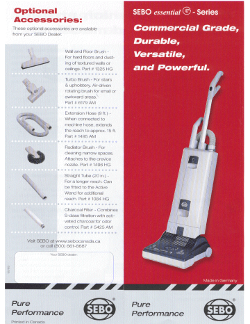 Sebo essential G-Series Technical Data | Manualzz