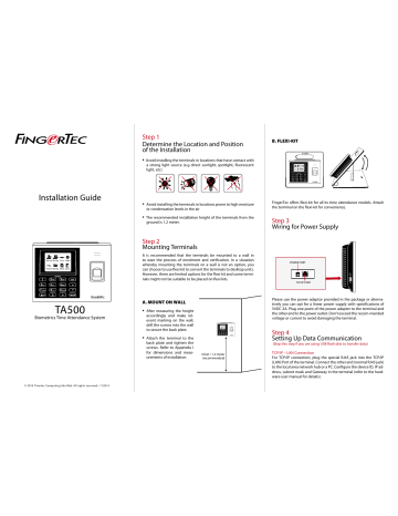 FingerTec TA500 Installation Manual | Manualzz