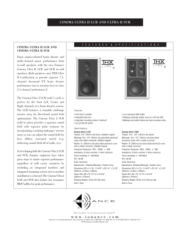 Sonance CINEMA ULTRA II SUR Specification Sheet | Manualzz