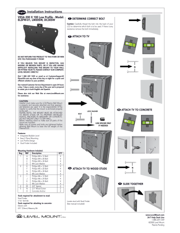 Elexa Level mount ELSFW-01 Installation Instructions | Manualzz