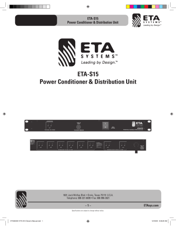 ETA Systems ETA-S15 Owner's Manual | Manualzz
