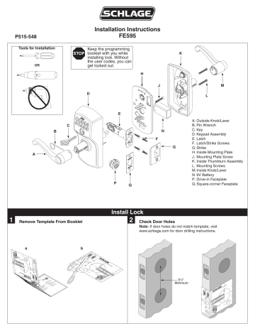 Schlage FE595, fe595 Installation Manual | Manualzz