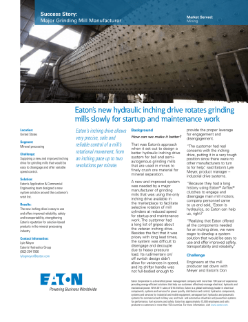 Eaton new hydraulic inching drive rotates grinding mills slowly for ...