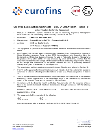 Eaton ADE series - CML UKEX Certificate Owner's Manual | Manualzz