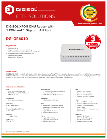 Digisol DG-GR6010 XPON ONU Router Datasheet | Manualzz