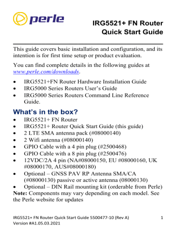 Perle IRG5521+ FN LTE Router Quick Start Guide | Manualzz