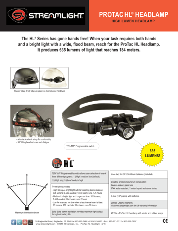 Streamlight PROTAC HL® HEADLAMP Data Sheet | Manualzz