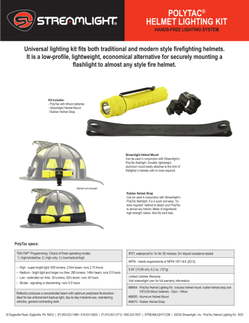 Streamlight POLYTAC® HELMET LIGHTING KIT Data Sheet | Manualzz