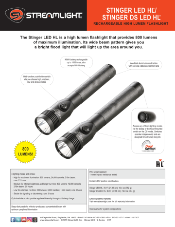 Streamlight STINGER DS LED HL® FLASHLIGHT Data Sheet | Manualzz