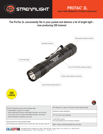 Streamlight PROTAC® 2L FLASHLIGHT Data Sheet | Manualzz