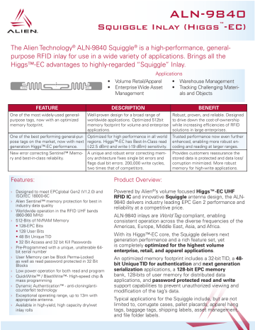 Alien ALN 9840 Squiggle (SQ) Higgs EC Datasheet | Manualzz