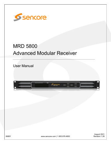 Sencore MRD 5800 Advanced Modular Decoder User manual | Manualzz