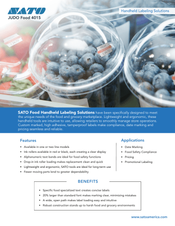 Sato JUDO Food 4015 Datasheet | Manualzz