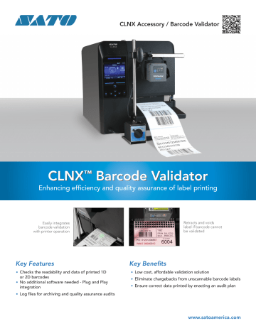 Sato CLNX Barcode Validator Datasheet | Manualzz