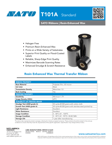Sato Ribbon Datasheet | Manualzz