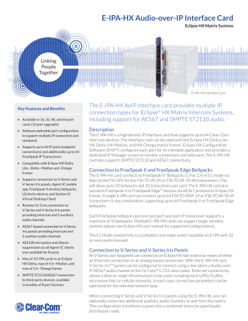 Clear-Com Eclipse HX E-IPA Card Spec Sheet | Manualzz