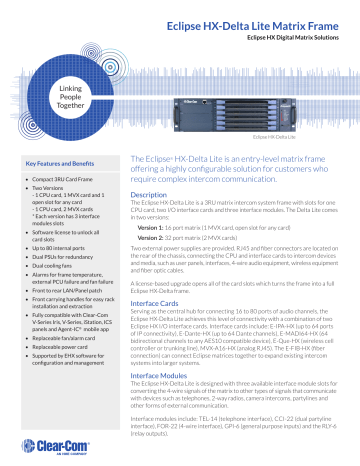 Clear-Com Eclipse HX-Delta Lite Spec Sheet | Manualzz