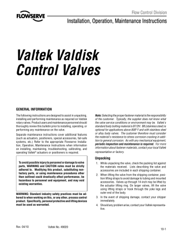 Flowserve Valtek Valdisk Control Valves User Instructions | Manualzz