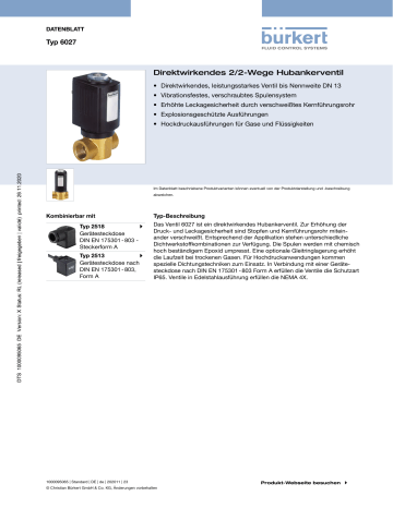 Burkert 6027 Direct-acting 2/2 way plunger valve Datenblatt | Manualzz