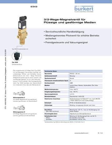Burkert 0343 3/2 way Solenoid Valve Datenblatt | Manualzz