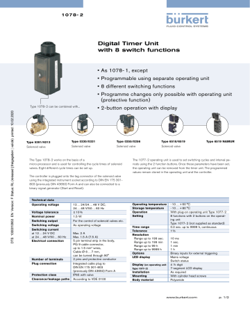 Burkert 1078 Timer Unit Data Sheet | Manualzz