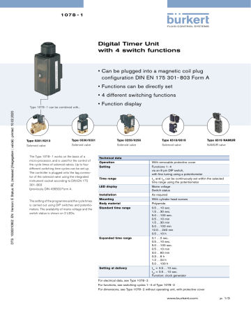Burkert 1078 Timer Unit Data Sheet | Manualzz