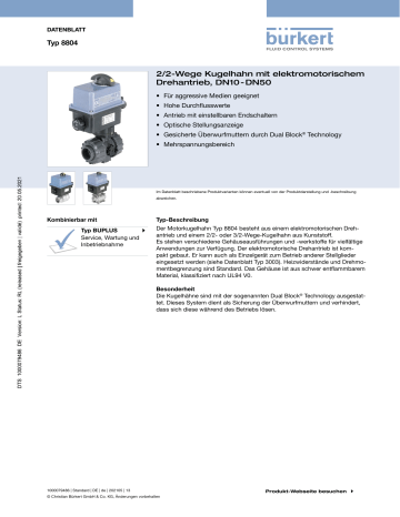 Burkert 8804 Ball valve / Butterfly valve Datenblatt | Manualzz