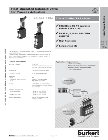 Burkert 6517 5/2 way Solenoid Valve Data Sheet | Manualzz