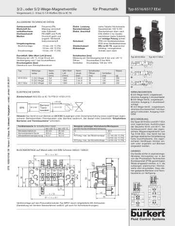 Burkert 6517 5/2 way Solenoid Valve Datenblatt | Manualzz