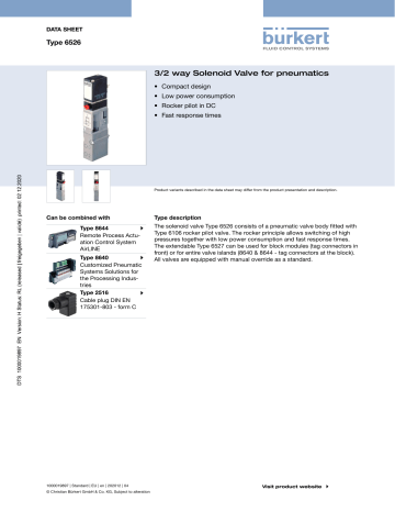 Burkert 6526 3/2-way solenoid valve Data Sheet | Manualzz