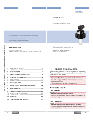 Burkert 8020 Insertion flowmeter Operating Instructions | Manualzz