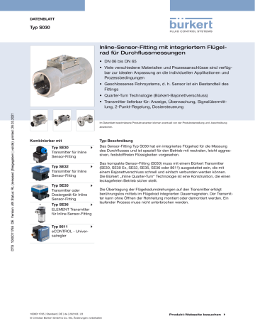 Burkert 8035 Inline flowmeter or batch controller Datenblatt | Manualzz