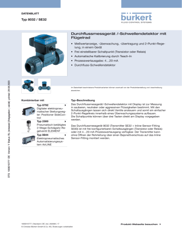 Burkert SE32 Transmitter Datenblatt | Manualzz