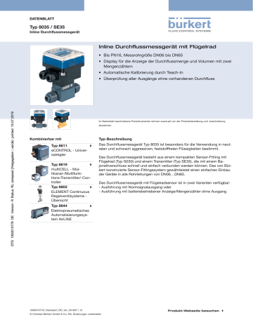Burkert 8035 Inline flowmeter or batch controller Datenblatt | Manualzz
