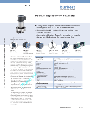 Burkert SE36 ELEMENT transmitter Data Sheet | Manualzz