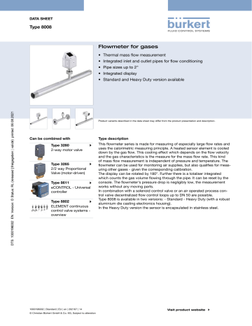 Burkert 8008 Flowmeter Data Sheet | Manualzz