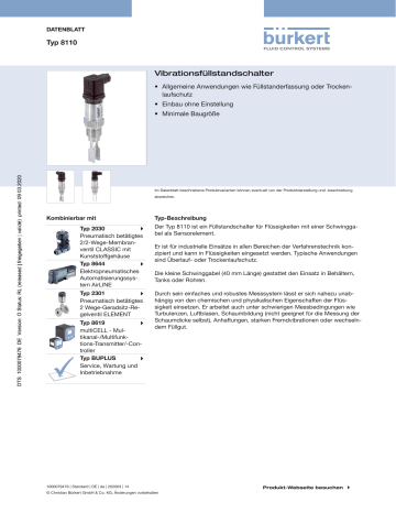 Burkert 8110 Vibrating level switch Datenblatt | Manualzz