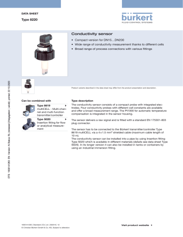Burkert 8220 Conductivity sensor Data Sheet | Manualzz