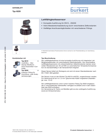 Burkert 8220 Conductivity sensor Datenblatt | Manualzz