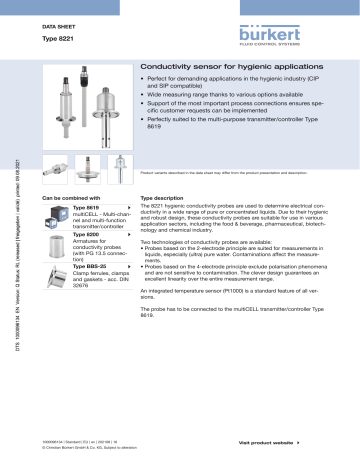 Burkert 8221 Conductivity sensor Data Sheet | Manualzz